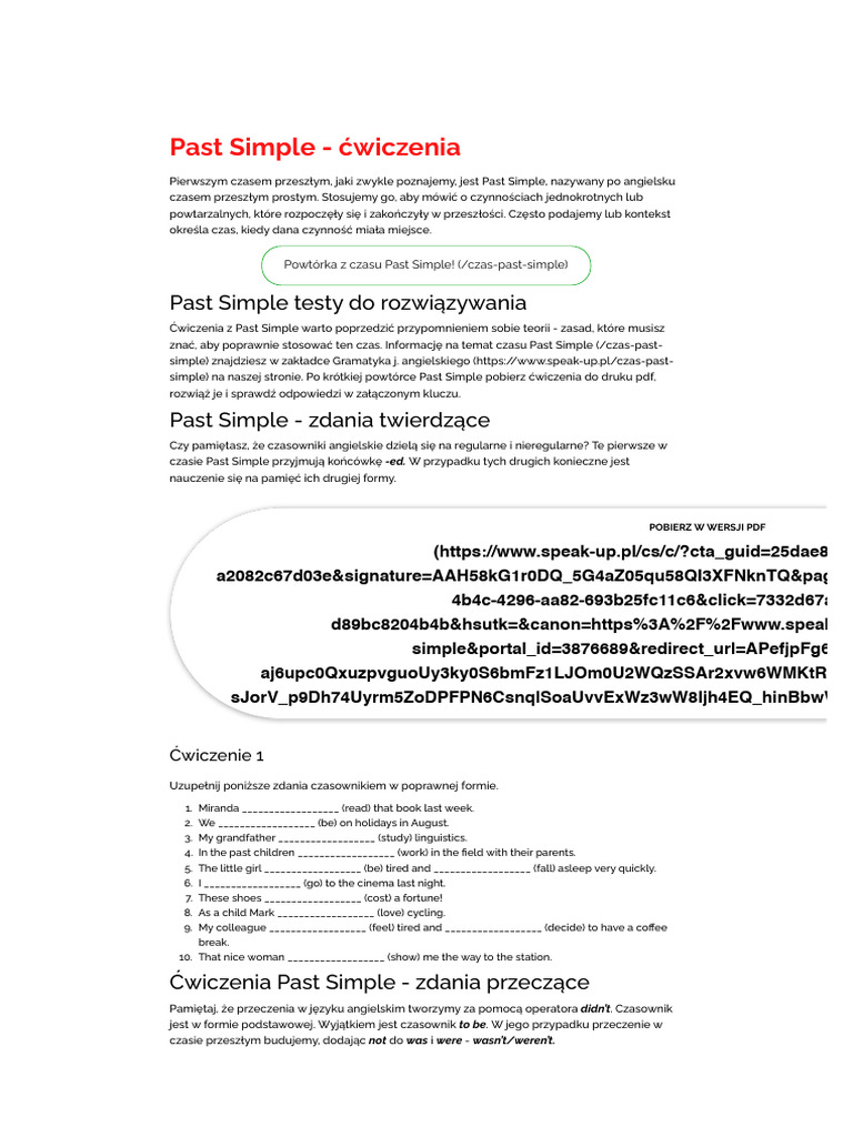 Group 2 Ćwiczenia Past Simple - Ćwiczenia Gramatyka Speak Up | PDF