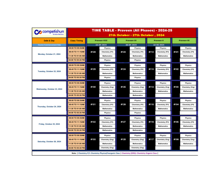 43.time Table - Praveen VIII, IX, X (All Phases) - 2024-25 | PDF | Physical Sciences | Natural ...