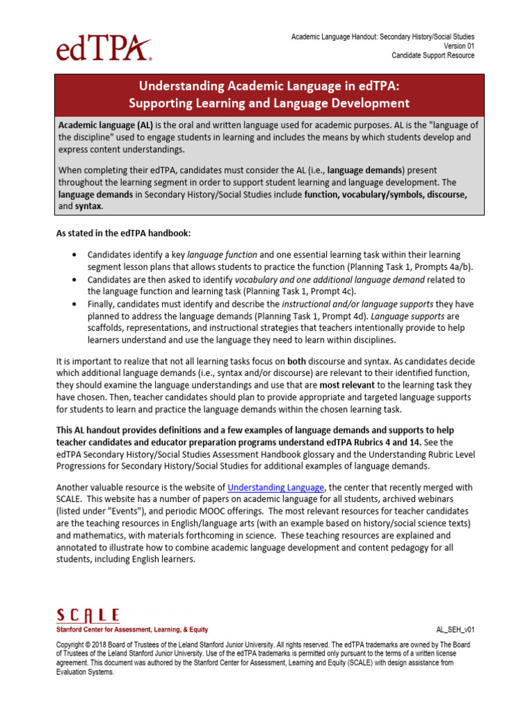 edtpa-academic language guide-seh | PDF | Semantics | Human Communication