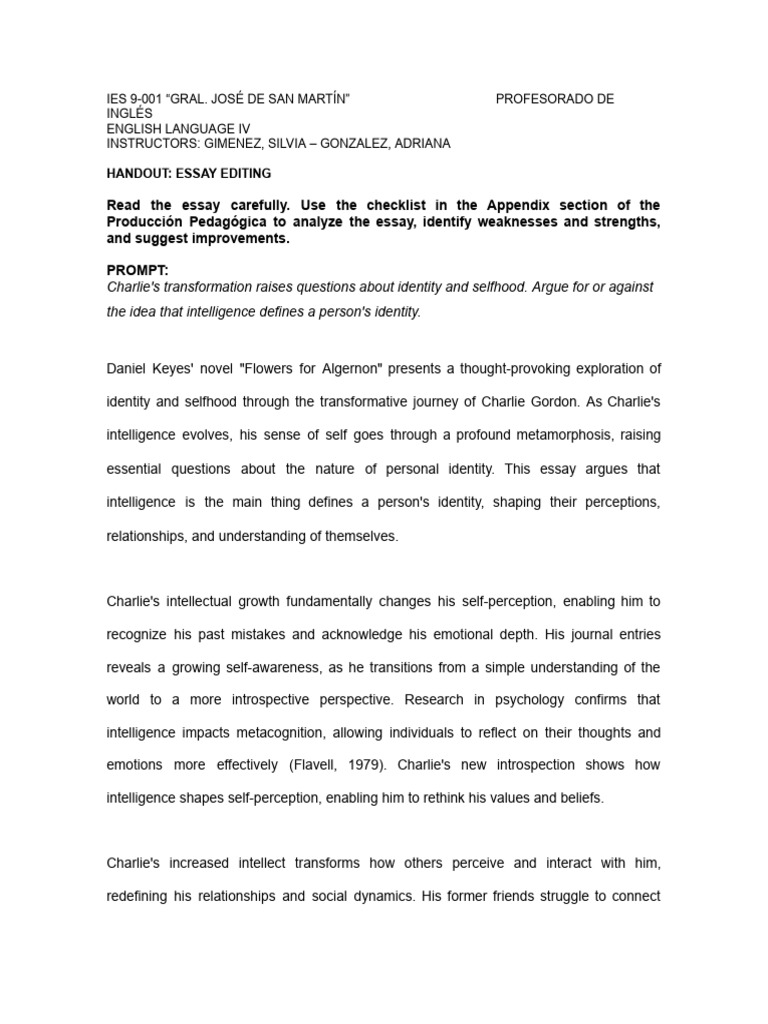 Handout Essay To Edit On Flowers... Docx - Documentos de Google | PDF ...