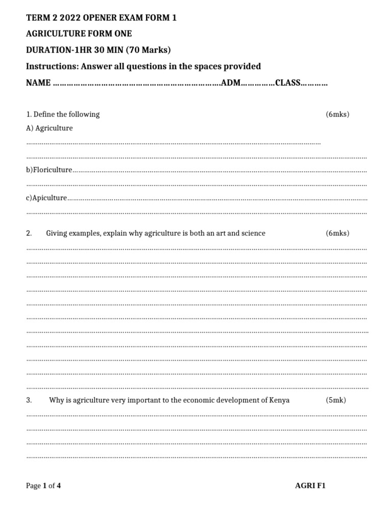 Agriculture QN F1 Opener T2 Teacher - Co - Ke | PDF | Agriculture | Agricultural Science