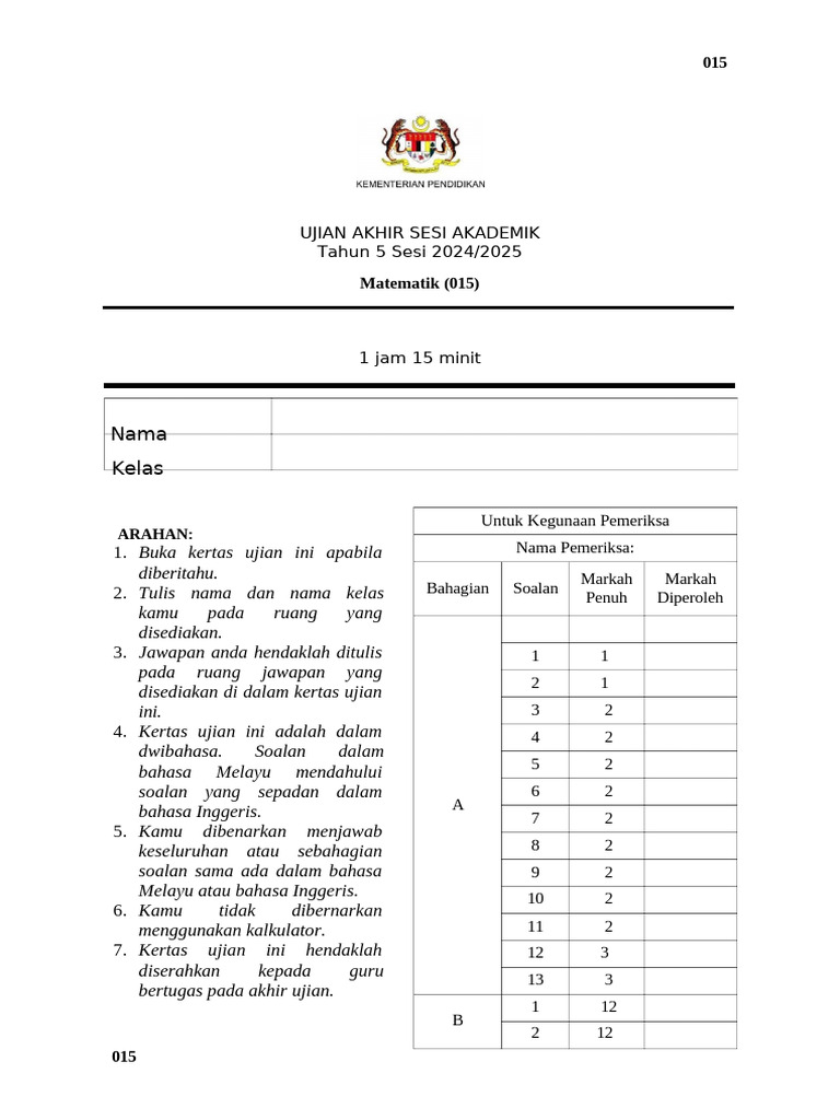 Matematik Tahun 5 Lengkap | PDF