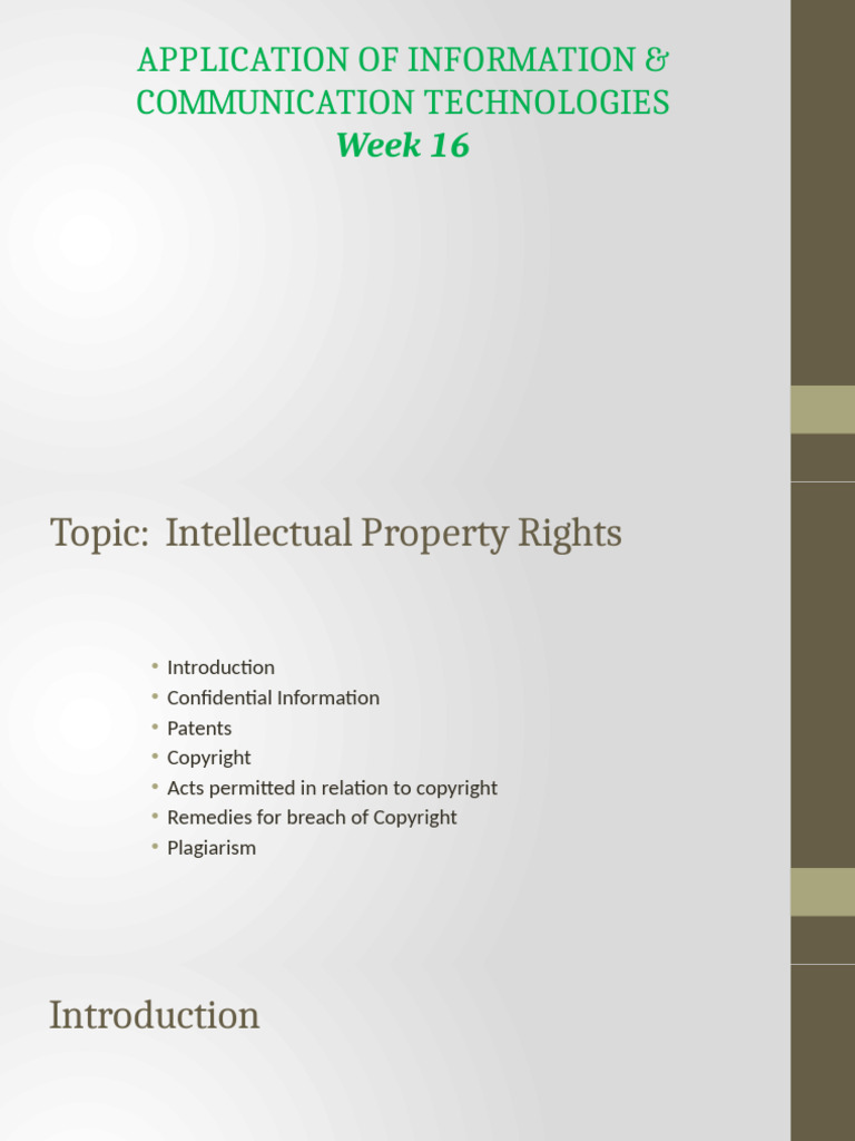 Week16 Intellectual Property | PDF | Patent | Copyright