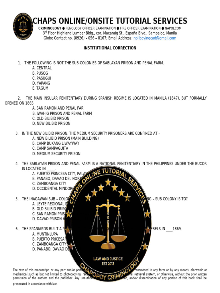 Criminology Exam Prep: Correctional Systems | PDF | Prison | Prisoner