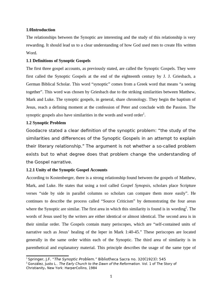 Synoptic problem | PDF | Gospels | Gospel Of Mark
