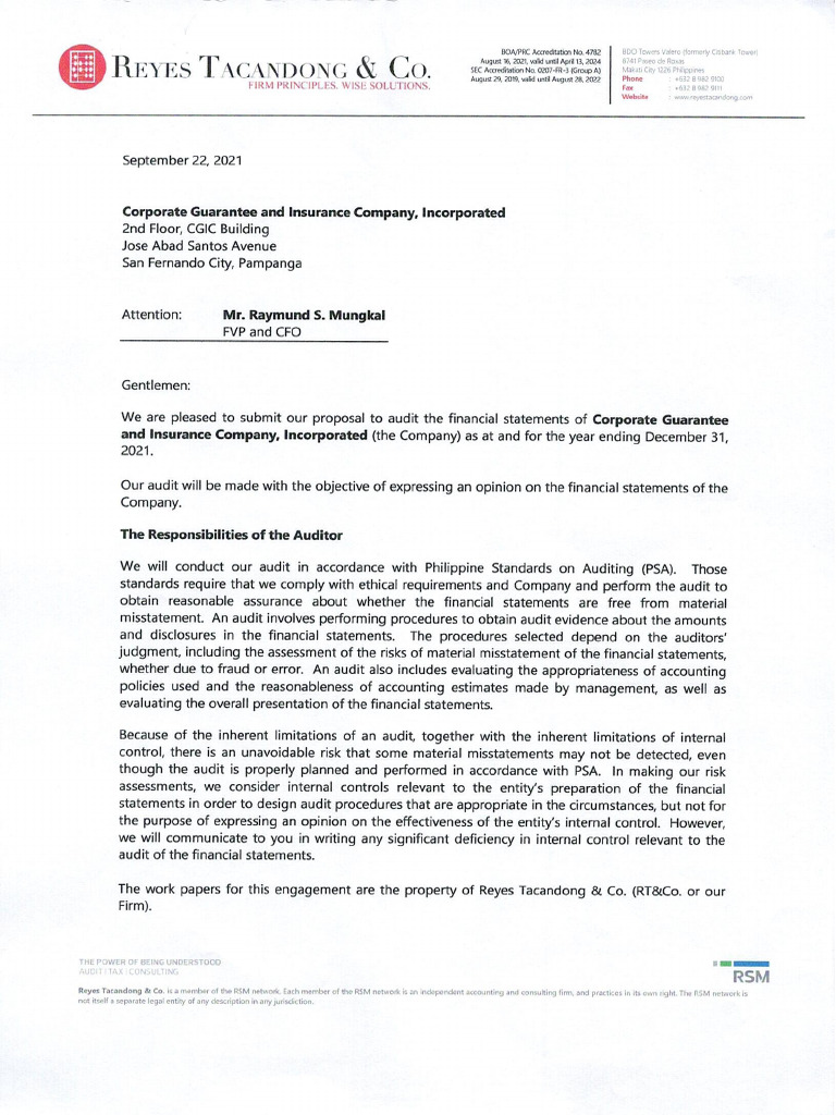 6.1.5 2021 External Audit Engagement Letter | PDF