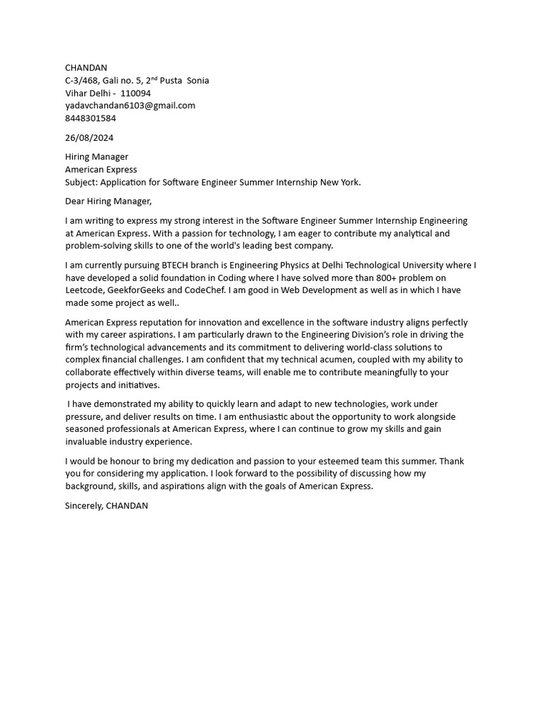 AmericanExpress Coverletter | PDF