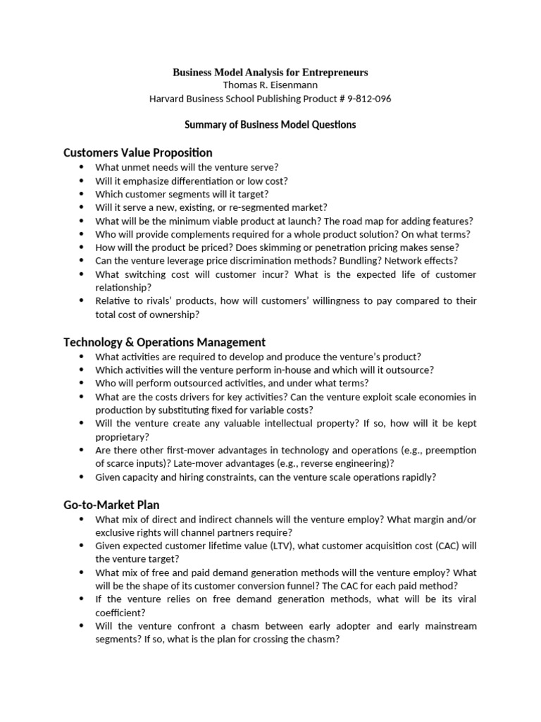 Business Model Analysis For Entrepreneurs | PDF | Startup Company ...
