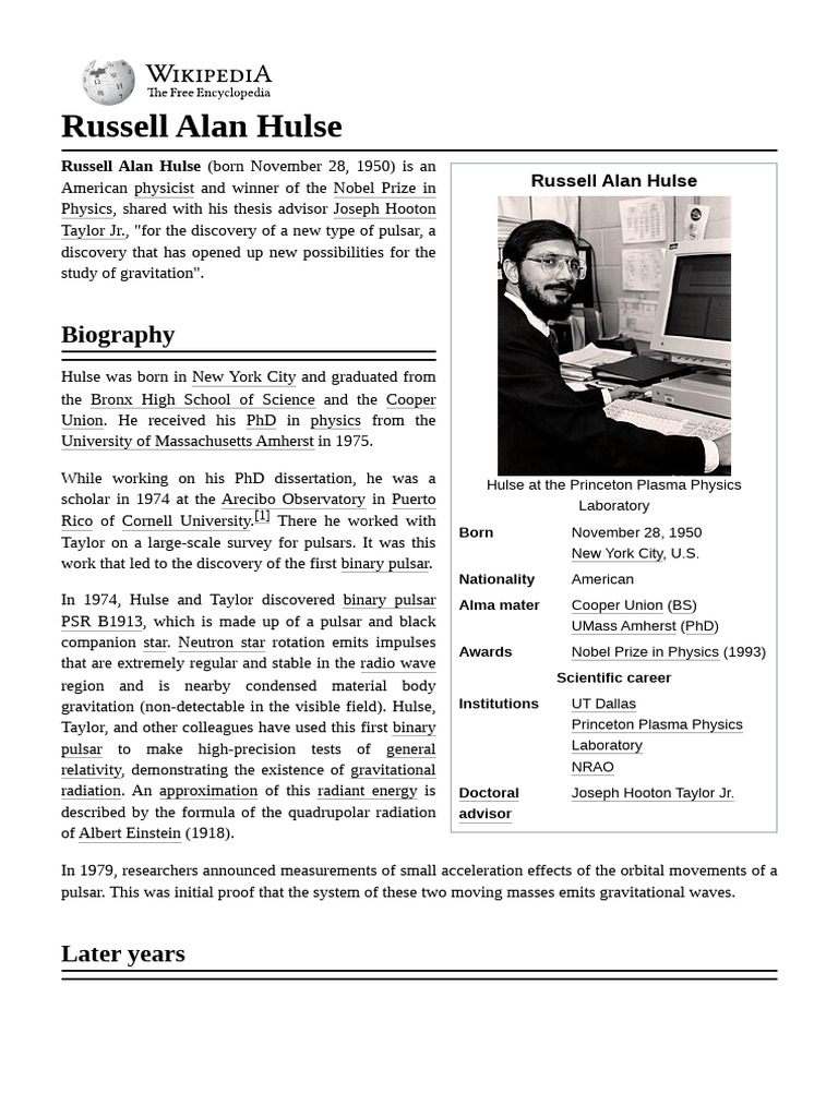 Russell_Alan_Hulse | PDF | Astronomy | Physical Sciences