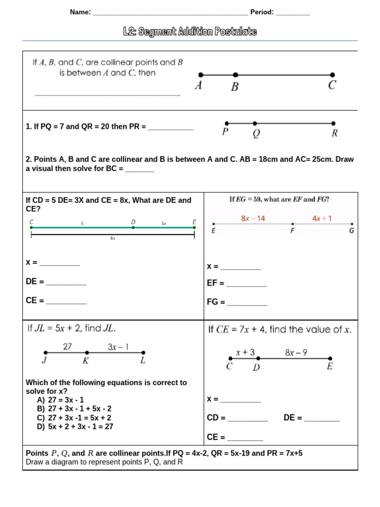 L2 - Segment Addition Postulates | PDF | Teaching Methods & Materials ...