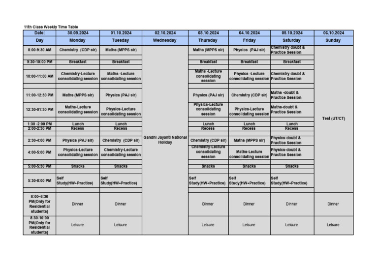 11th Class - COE CLASS SCHEDULE | PDF