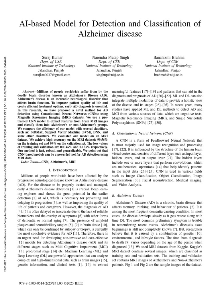 Ai Based Model For Detection And Classification Of Alzheimer Disease Pdf Neuroscience