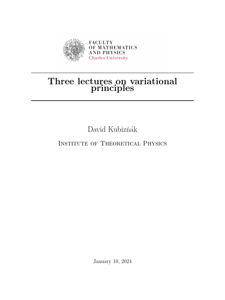 Kubiznak 3 Lectures On Variational Principles | PDF | Momentum | Calculus Of Variations