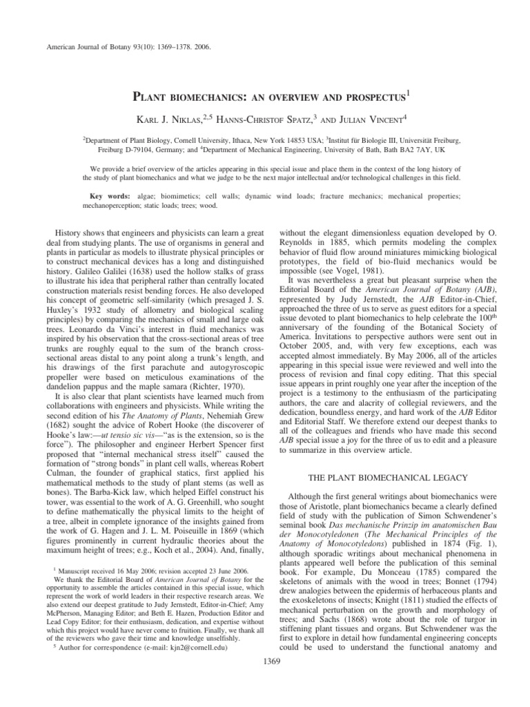 Overview of Plant Biomechanics Research | PDF | Biomechanics | Ecology