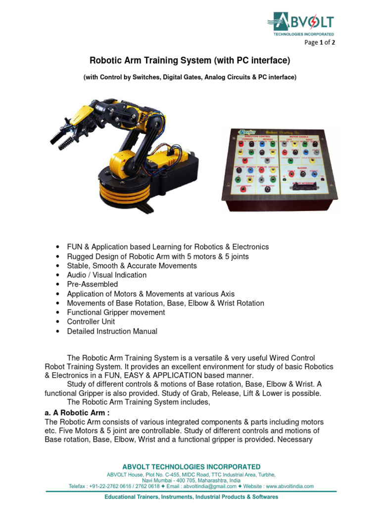 01 - Robotic Arm Training System - With PC Interface | PDF | Robotics | Electrical Connector