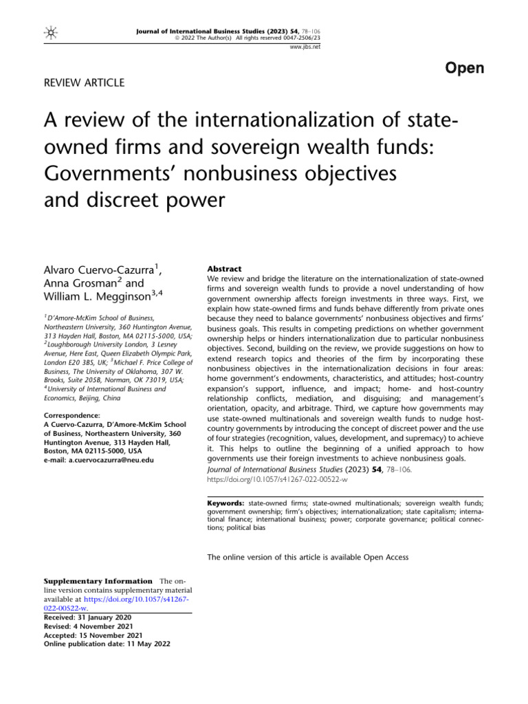 A Review of The Internationalization of State-Owned Firms | PDF ...