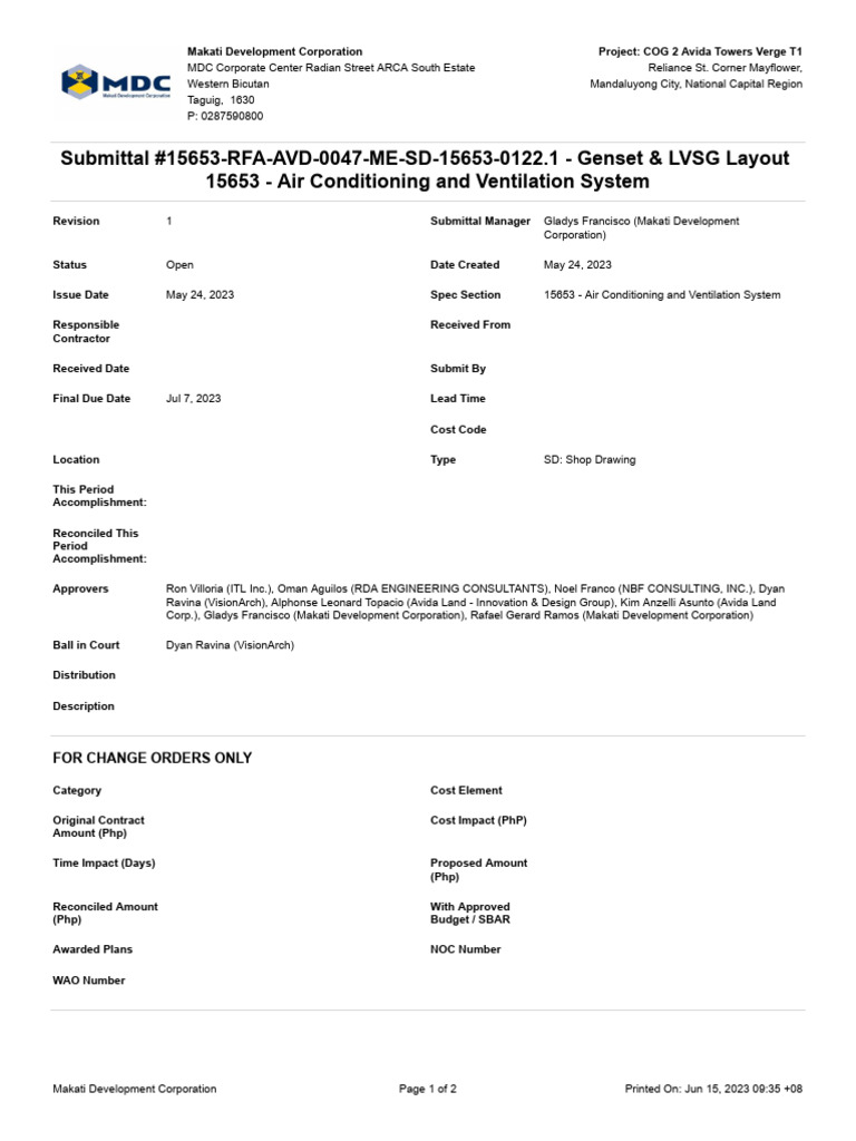RFA-AVD-0047-ME-SD-15653-0122 Revision 1 Genset & LVSG Layout (AasC ...