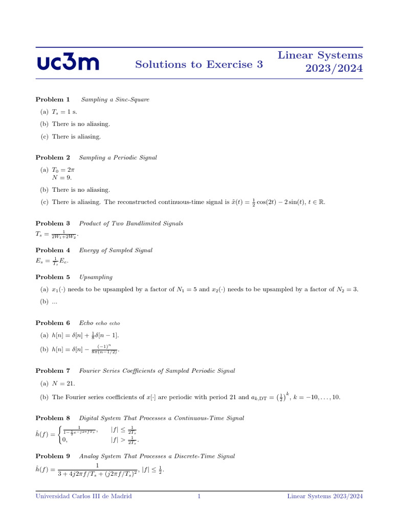 Solutions for Linear Systems Exercises | PDF
