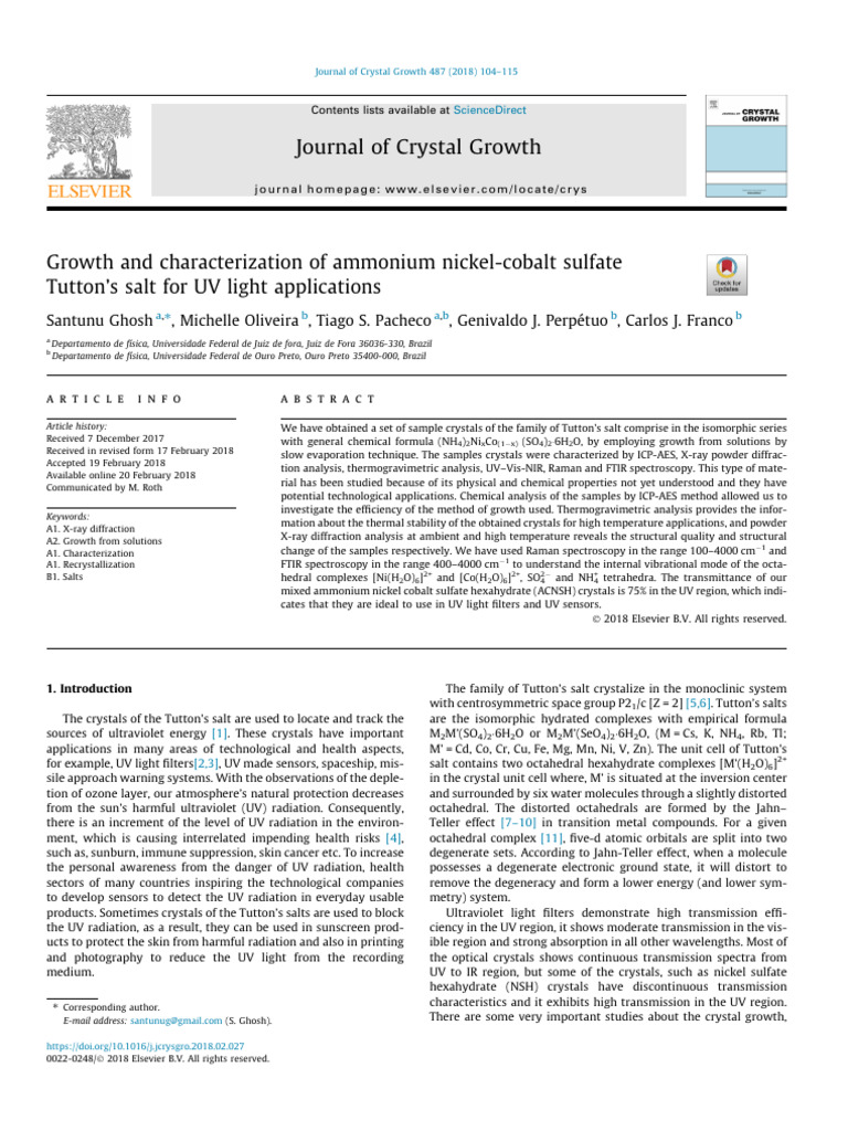 Journal of Crystal Growth | PDF | Ultraviolet–Visible Spectroscopy | Ultraviolet