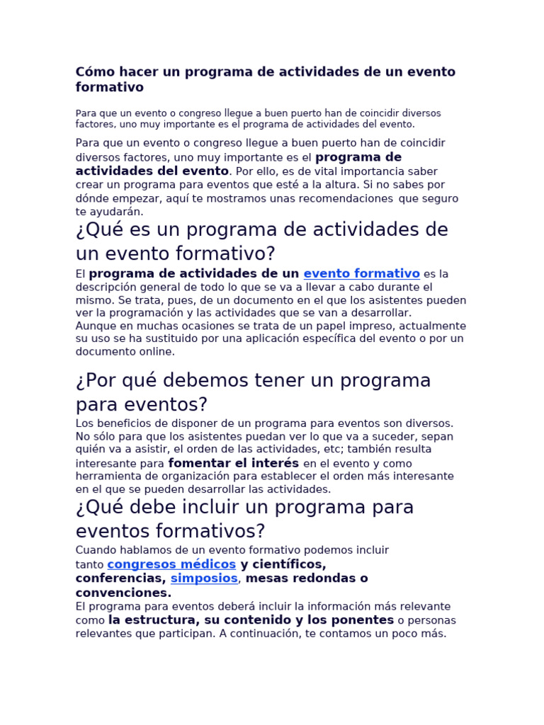 Programa de Actividades para Eventos Formativos | PDF | Sociedad ...