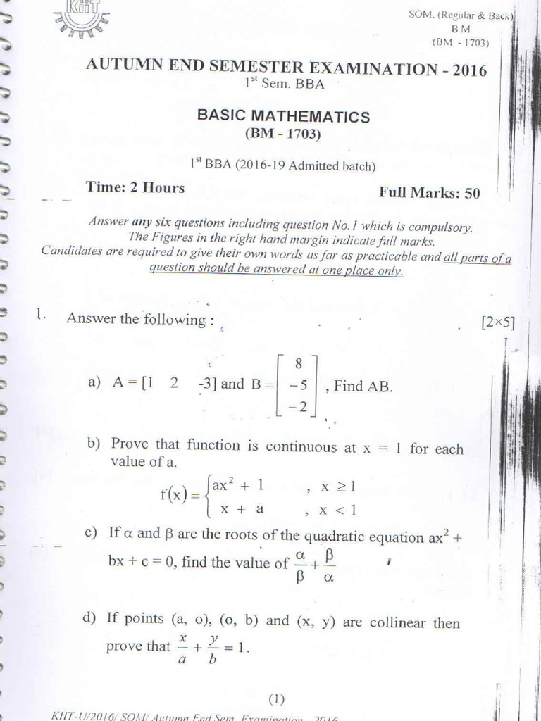 1st Semester-BBA-Question Paper-2016 | PDF