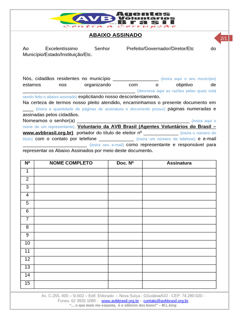 Modelo Abaixo Assinado Avb | PDF