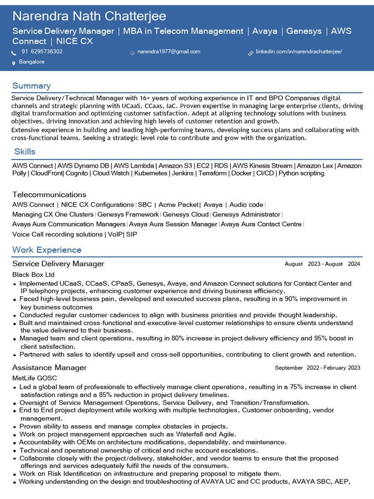 CV Narendra 141024 | PDF | Amazon Web Services | Session Initiation Protocol