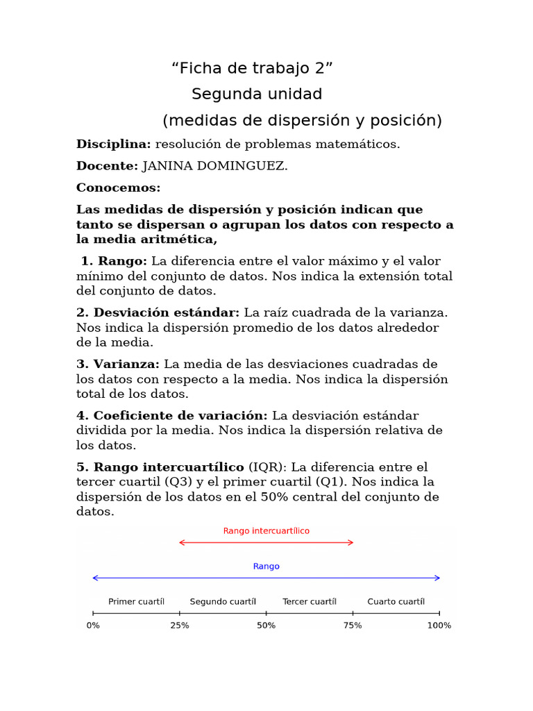 Medidad de Dispercion y Posición, Ficha 2 JANINA | PDF | Cuantil ...