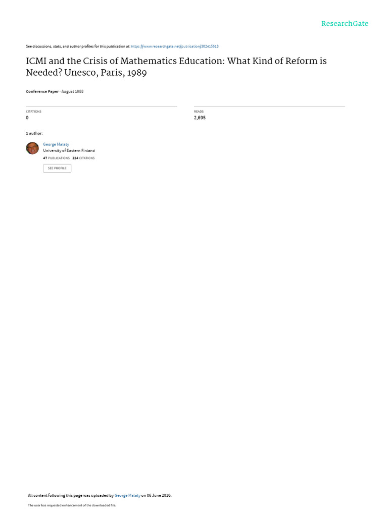 ICMIandthe Crisisof Mathematics Education | PDF | Mathematics | Teachers