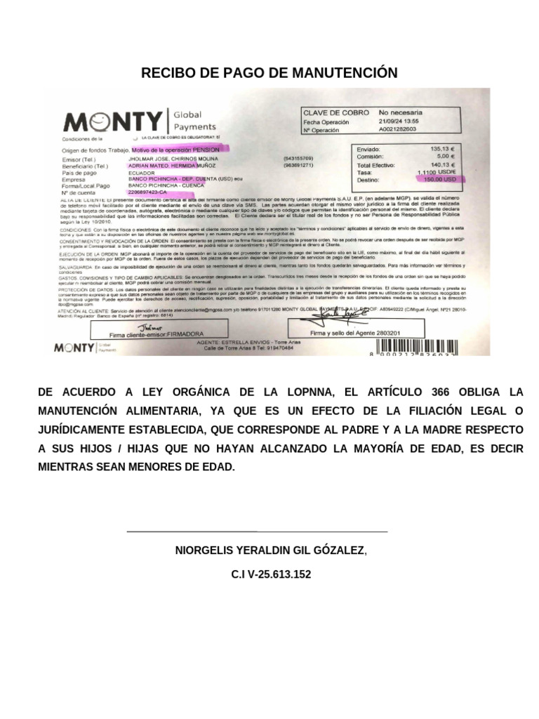 Recibo de Pago de Manutencion | PDF