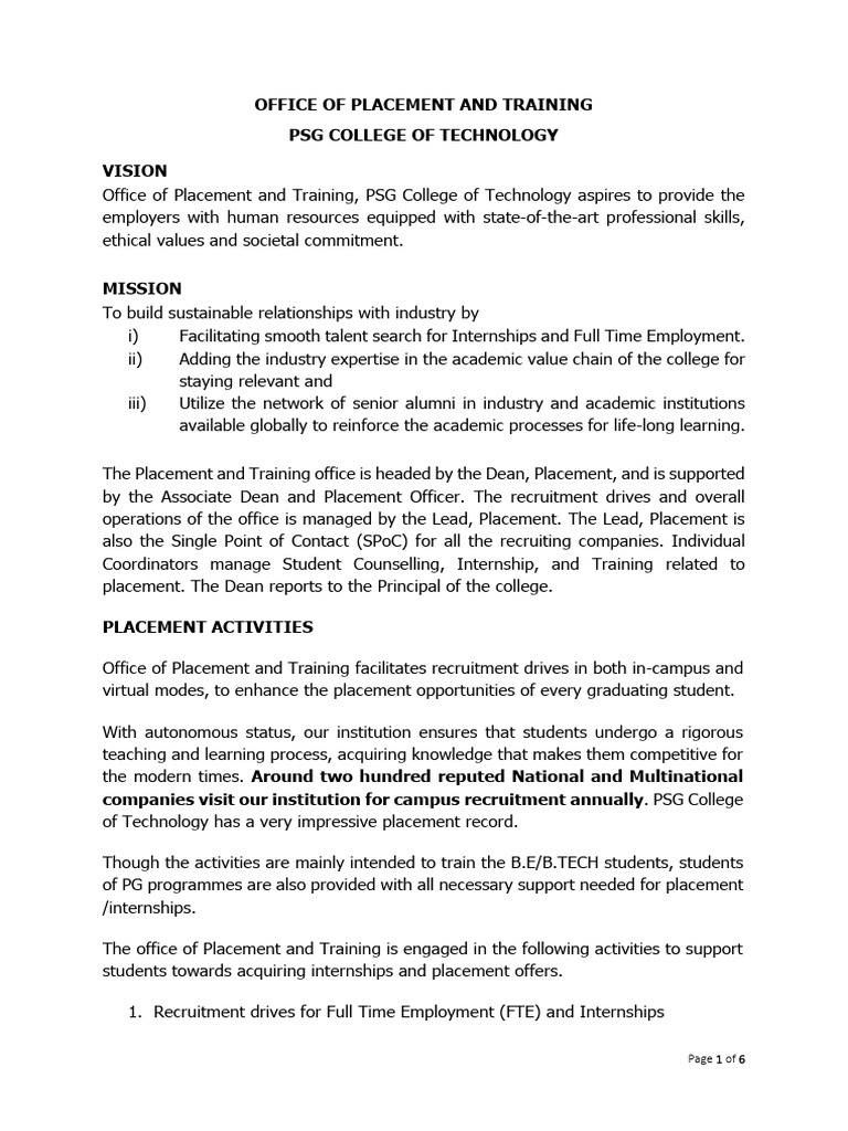 PSGCT Placement and Training - Resources and Facilities - Final | PDF ...