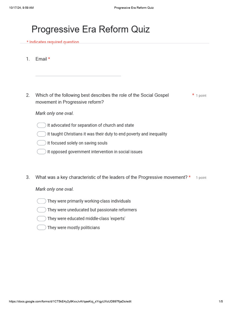 Progressive Era Reform Quiz | PDF | Progressive Era | Progressivism In ...