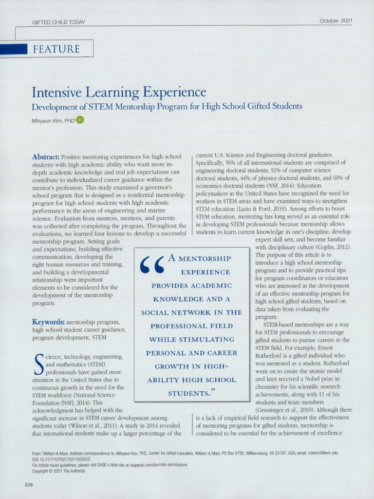 Intensive Learning Experience | PDF | Mentorship | Science, Technology ...