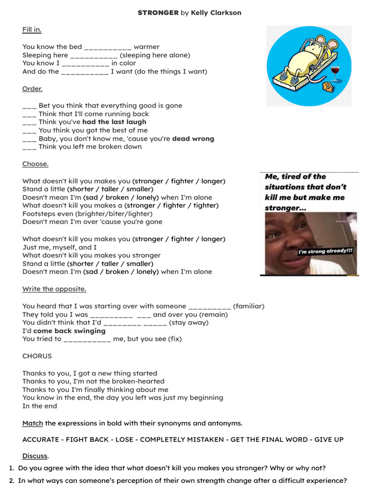 Stronger by Kelly Clarkson Lyrics Guide | PDF