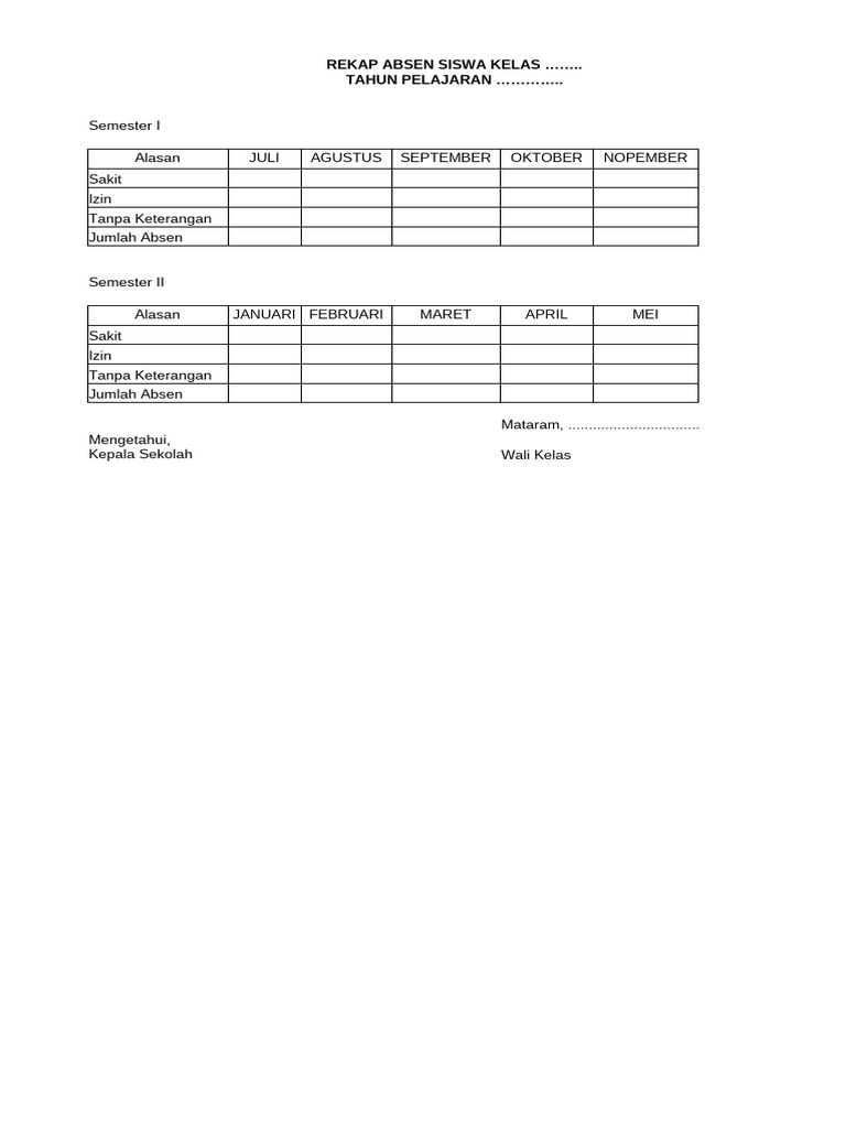 Rekap Absen Bulanan | PDF