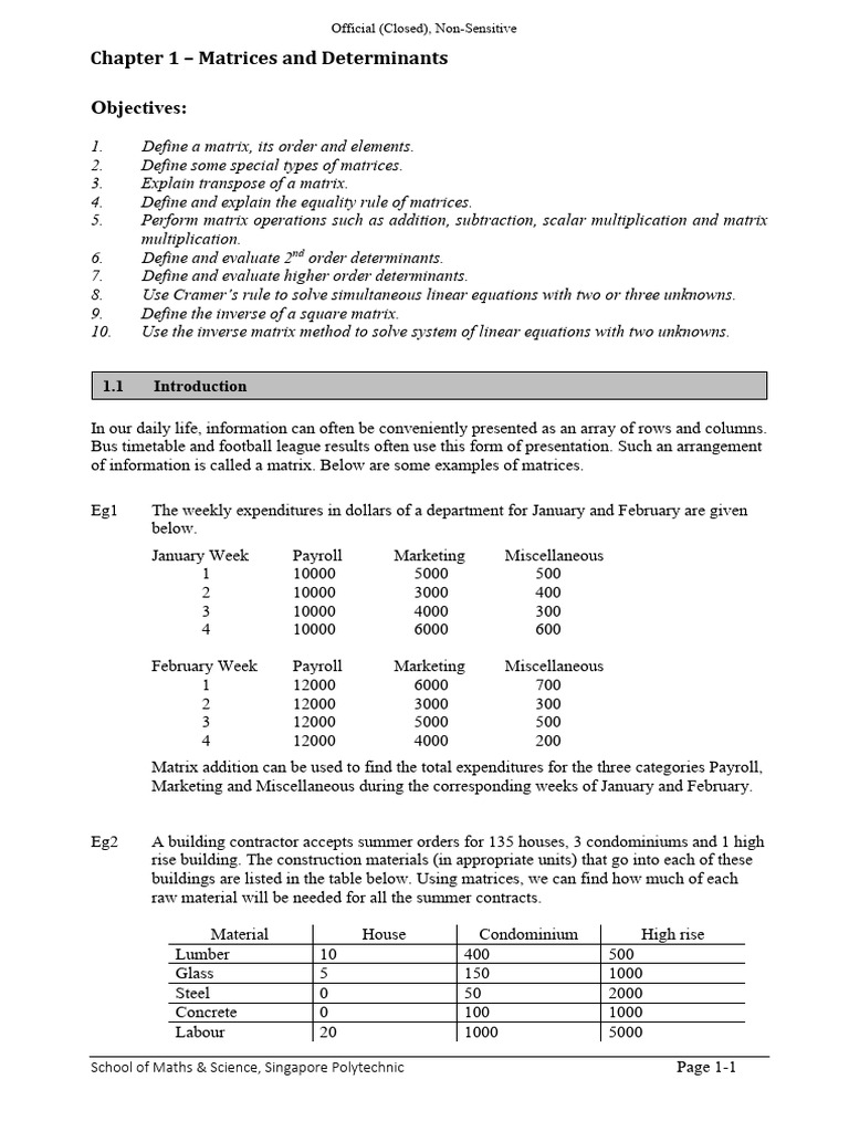 Em1 Chapter 1 Matricesanddeterminants1 Pdf Matrix Mathematics