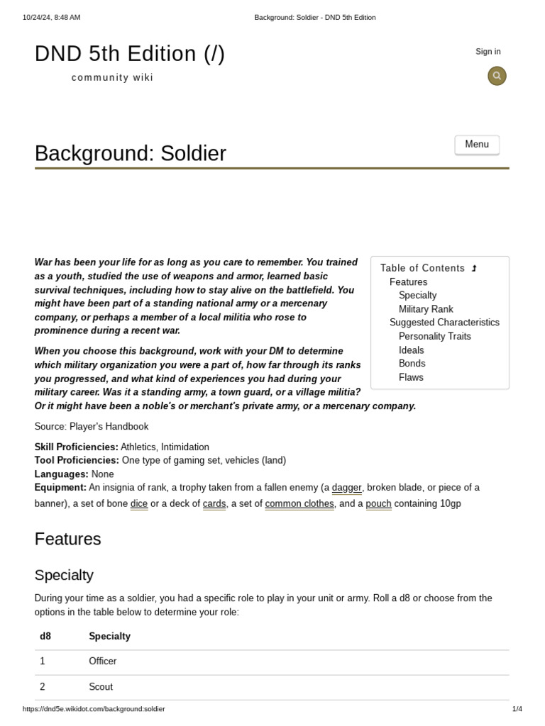 Background - Soldier - DND 5th Edition | PDF | Army | Military
