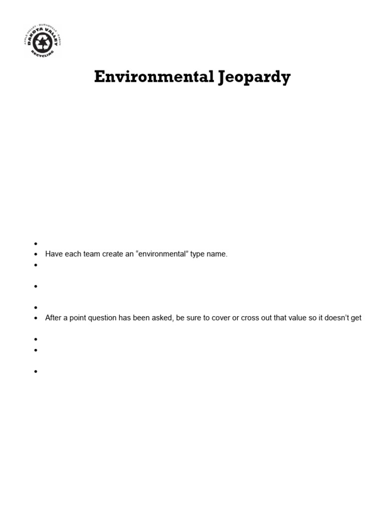 Environmental Jeopardy Activity | PDF | Waste | Compost