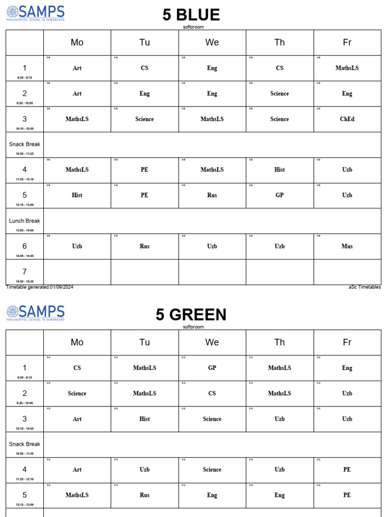 September 2024 School Timetable | PDF | Languages Of Central Asia ...