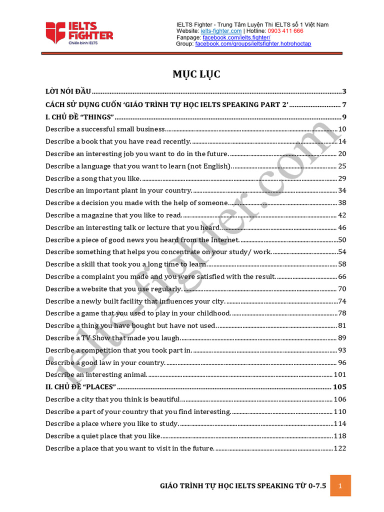 Giáo Trình Tự Học IELTS Speaking Part 2 - IELTS Fighter | PDF