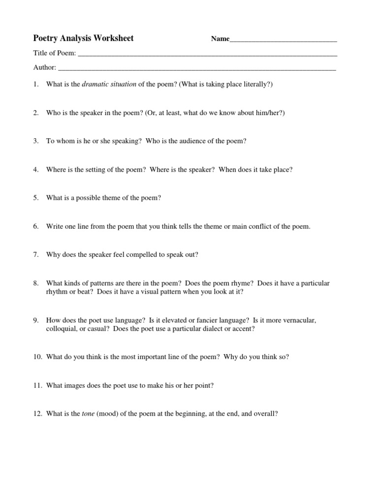 Poetry Analysis Worksheet for Students | PDF | Poetry | Languages