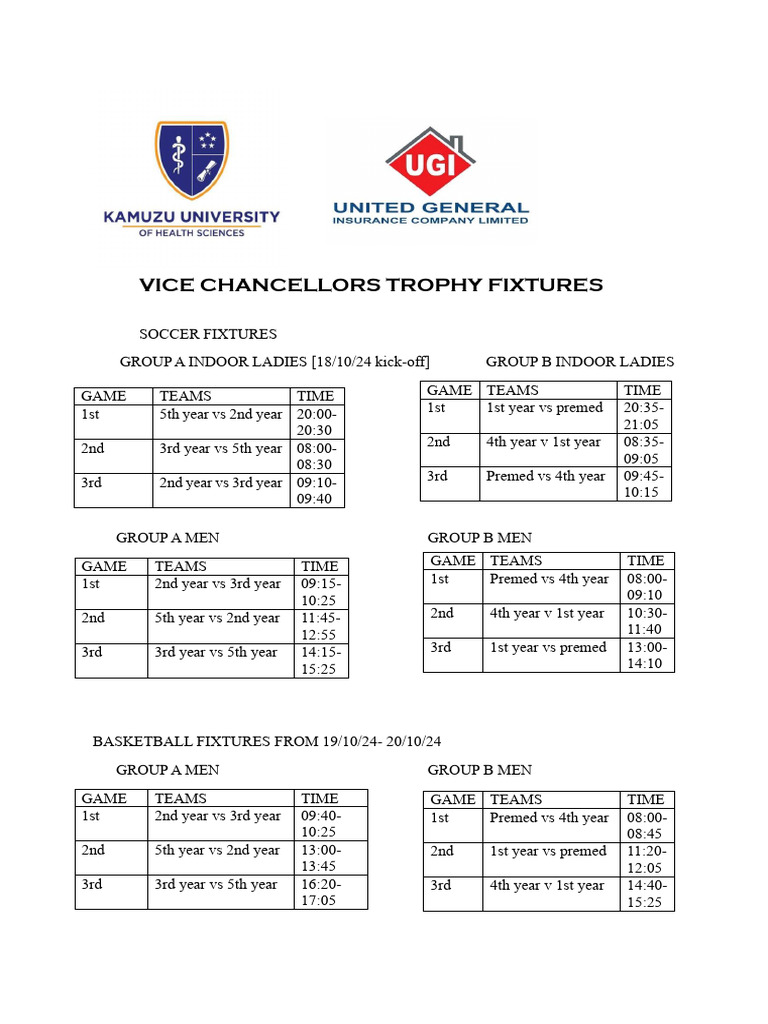 Vice Chancellors Trophy Sports Fixtures | PDF | Sports