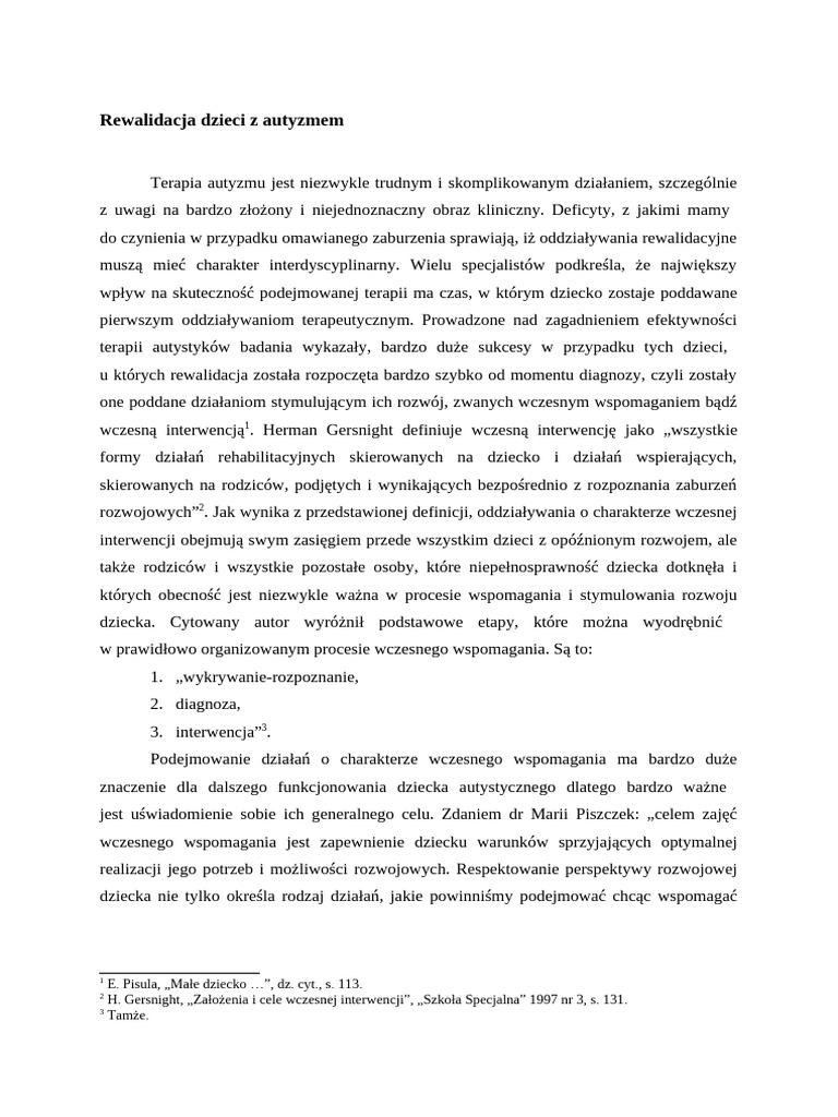 Rewalidacja Dzieci Z Autyzmem | PDF