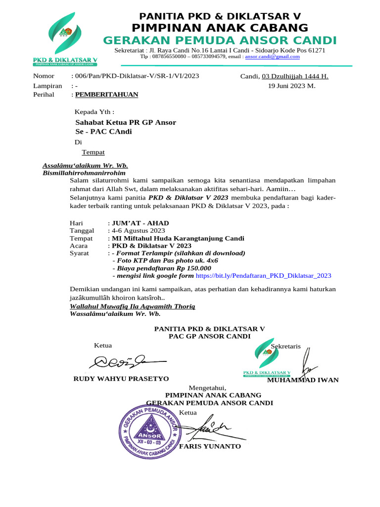 2.FORM PENDAFTARAN PKD-DIKLATSAR V 2023 (YUSA) | PDF