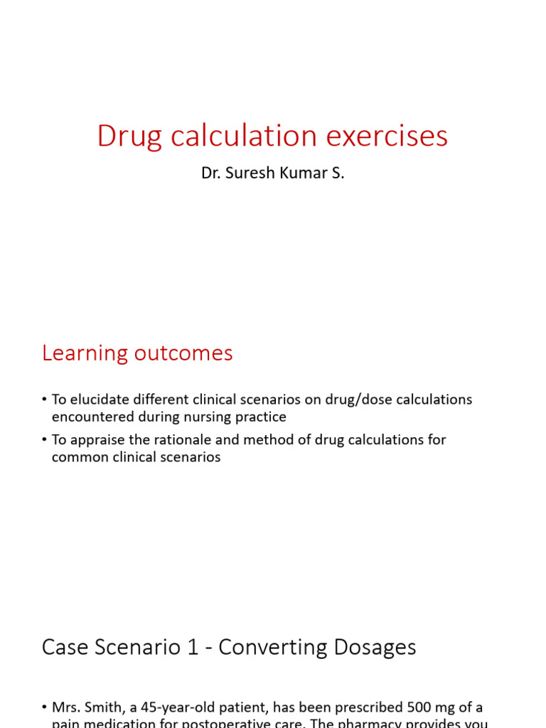 Drug Calculation Exercises | PDF | Intravenous Therapy | Dose ...