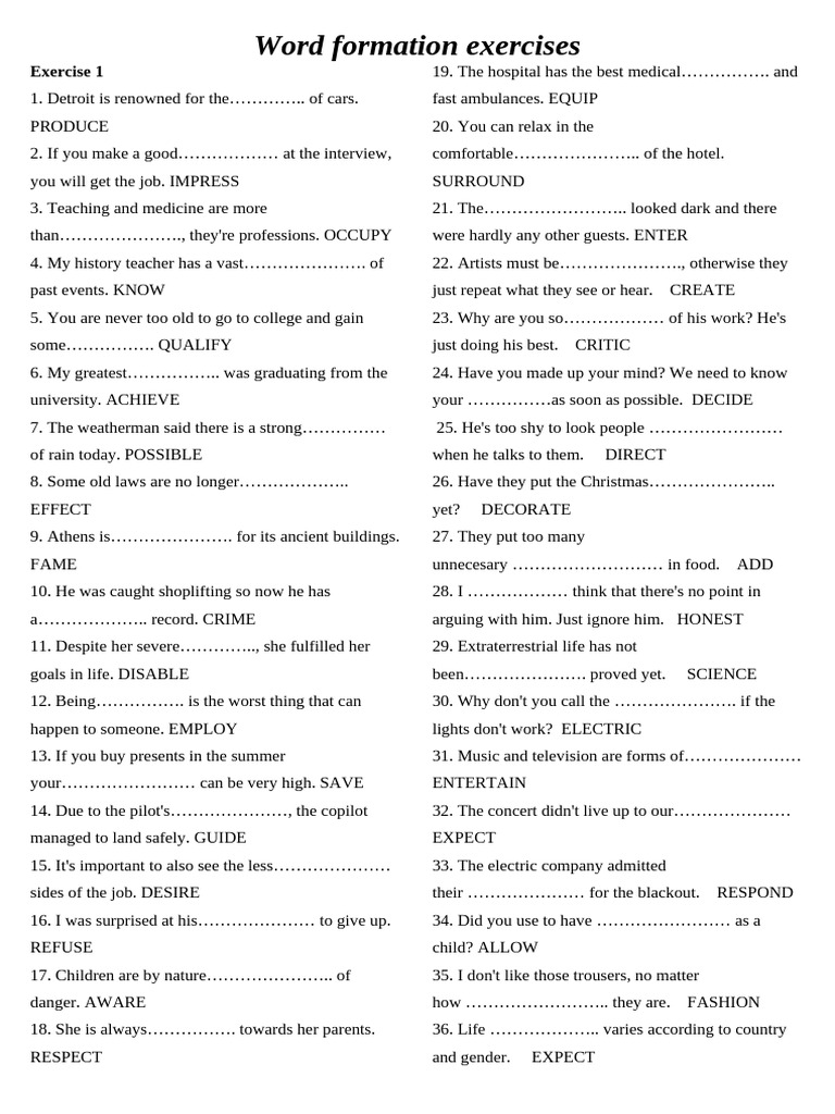 Word Formation Exercises | PDF | Games & Activities