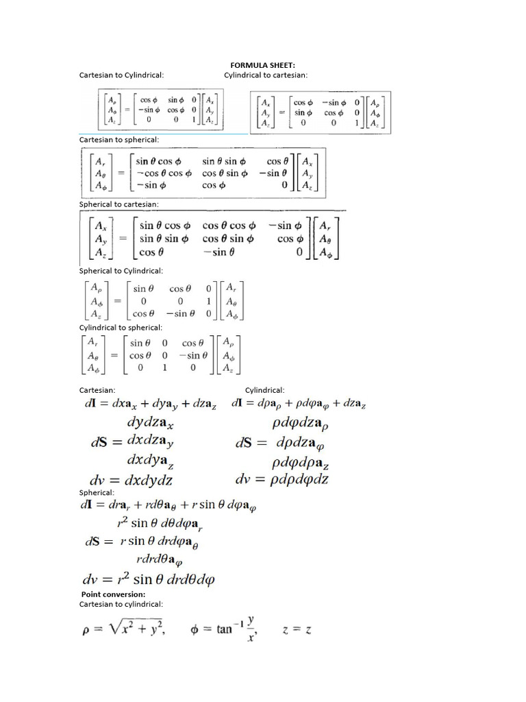 Fomula sheet... | PDF