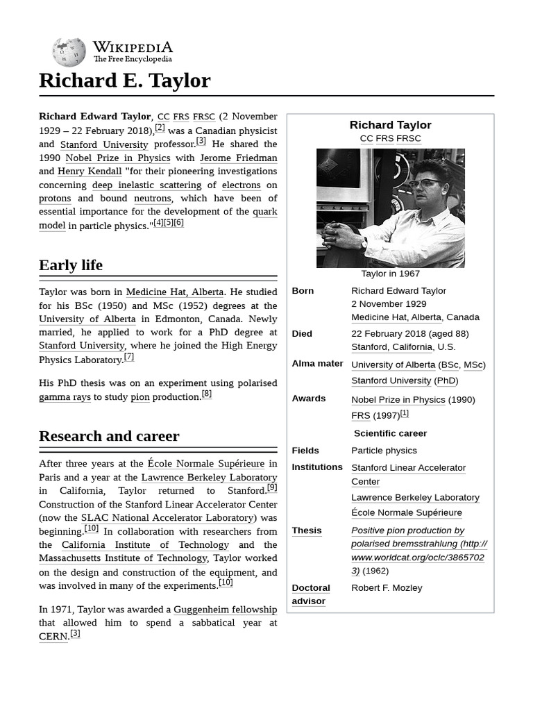 Richard E. Taylor | PDF | Particle Physics | Nuclear Physics