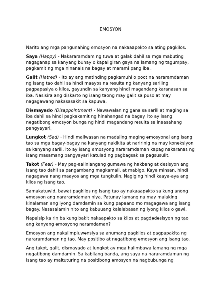 Emosyon Activity Sheet | PDF