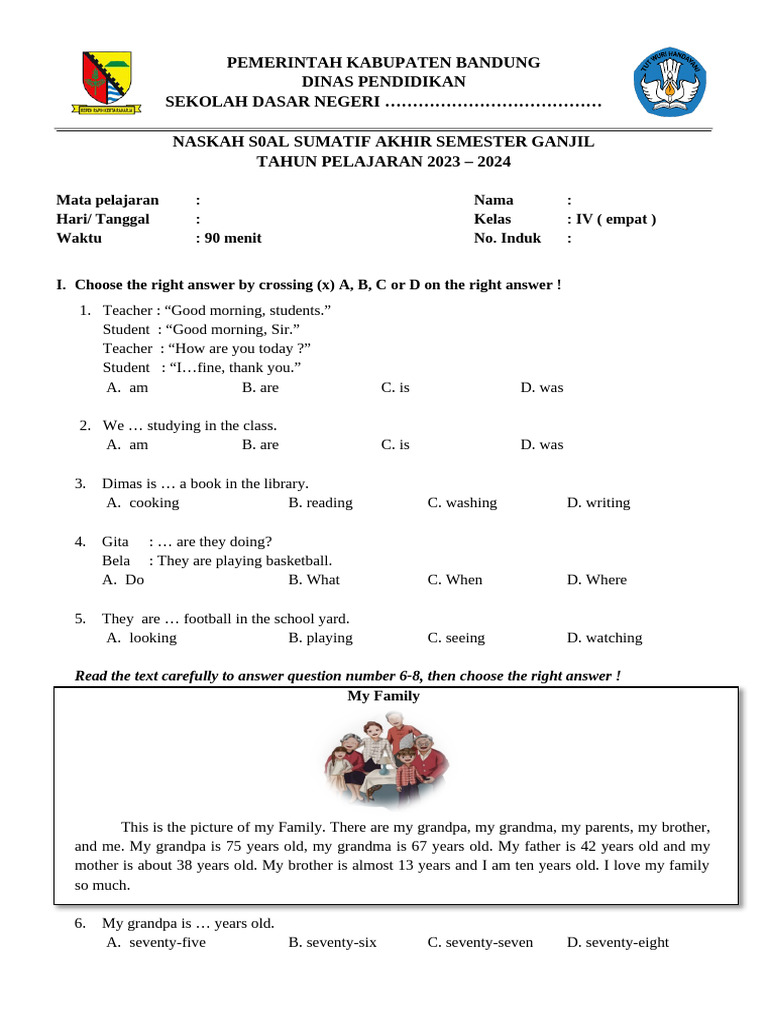 Soal Sas English 4 Grade - 2023 | PDF | Bathroom | Food And Drink ...